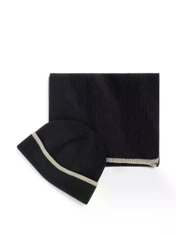 LARDINI Ribbed-knit Beanie Hat And Scarf Set
