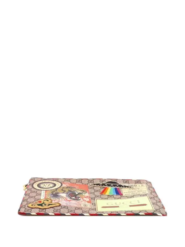 Gucci Courrier Pouch Gg Coated Canvas With Applique Clutch Bag