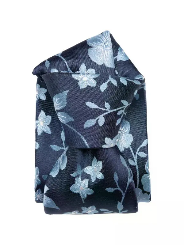 ELIZABETTA Silvio Floral-jacquard Tie - Blue