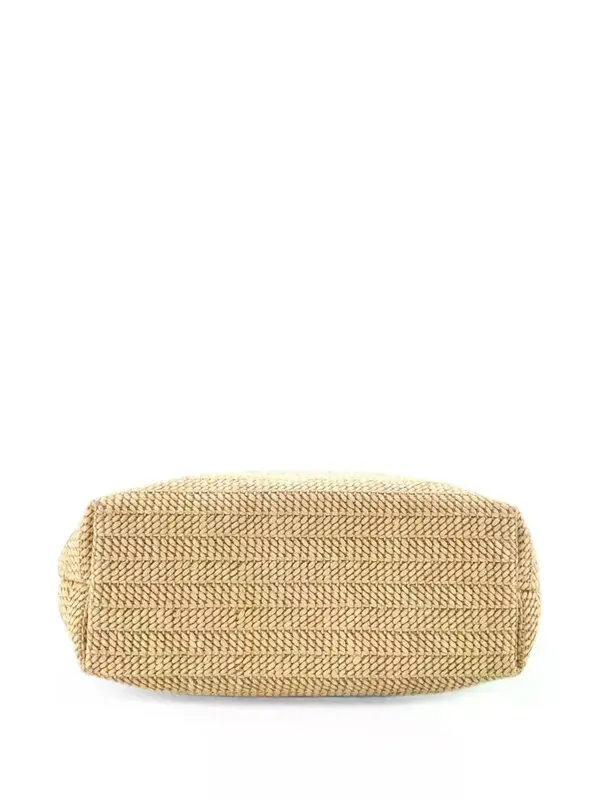 Gucci Logo Plaque Convertible Raffia Small Tote Bag