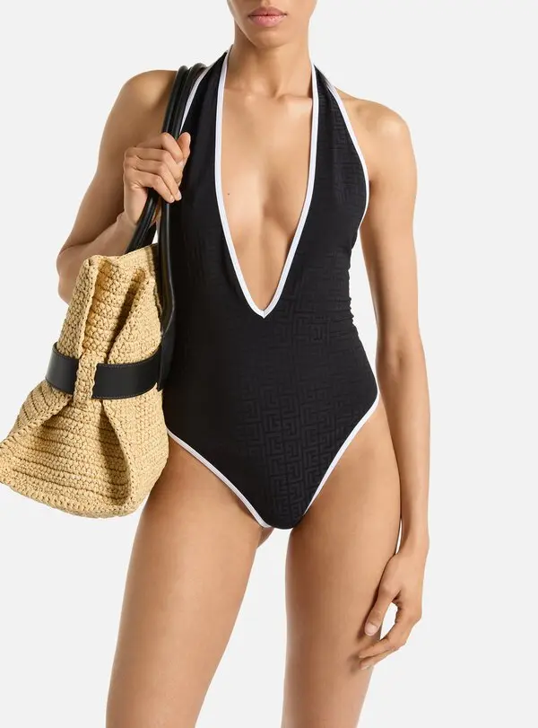Balmain Lycra Monogram Swimsuit - Black