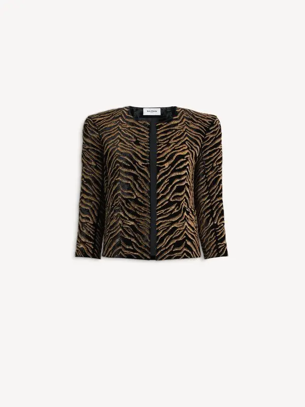 Balmain Velvet Jacket With Tiger Embroidery
