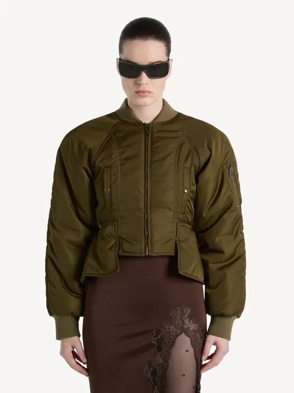 Balmain Nylon Signature Bomber Jacket - Green