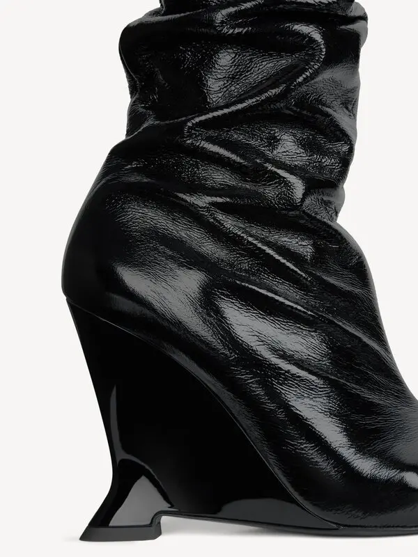 Balmain Thigh-high Wedge Boots In Crinkled Patent Leather
