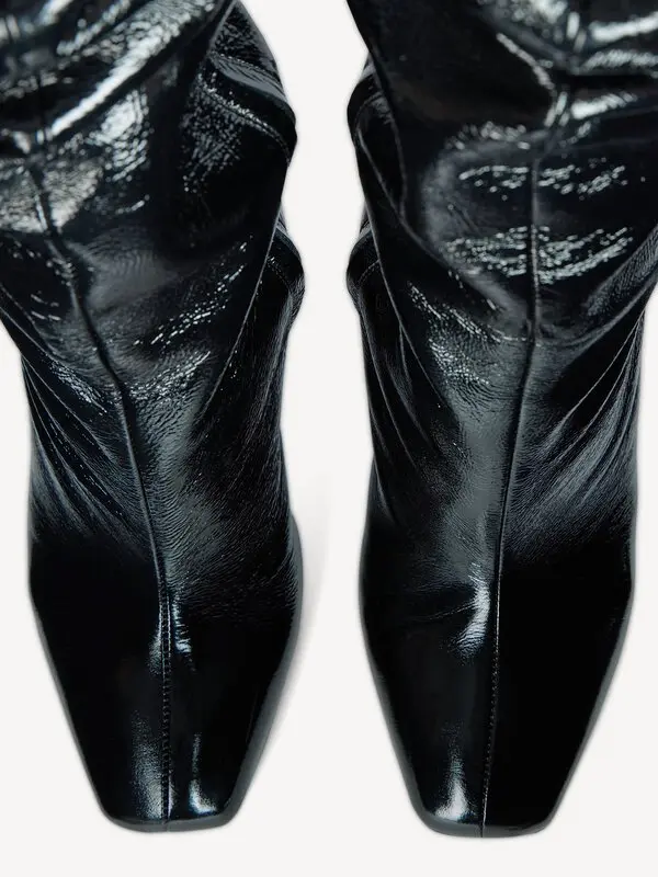 Balmain Thigh-high Wedge Boots In Crinkled Patent Leather