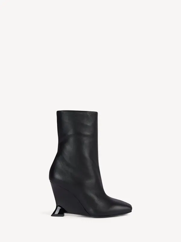 Balmain Wedge Smooth Leather Ankle Boots - Black