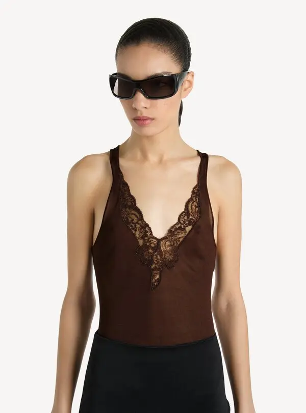 Balmain Knit Vest Top With Lace - Brown