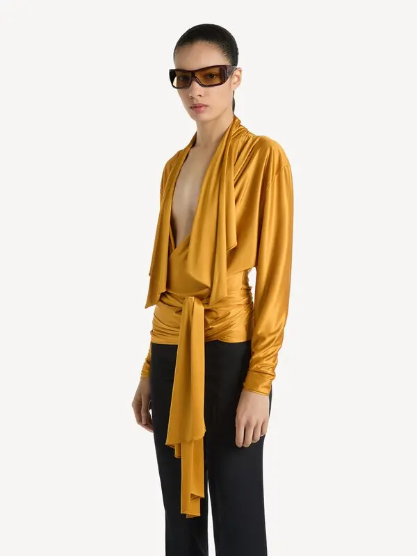 Balmain Flowing Jersey Blouse With Tie - Orange