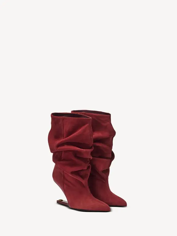 Balmain No Wedge Suede Ankle Boots - Red