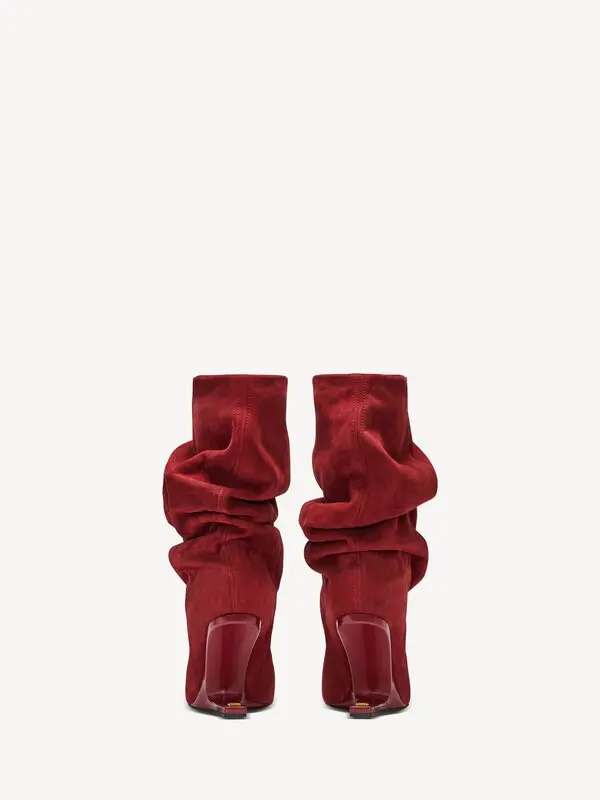 Balmain No Wedge Suede Ankle Boots - Red