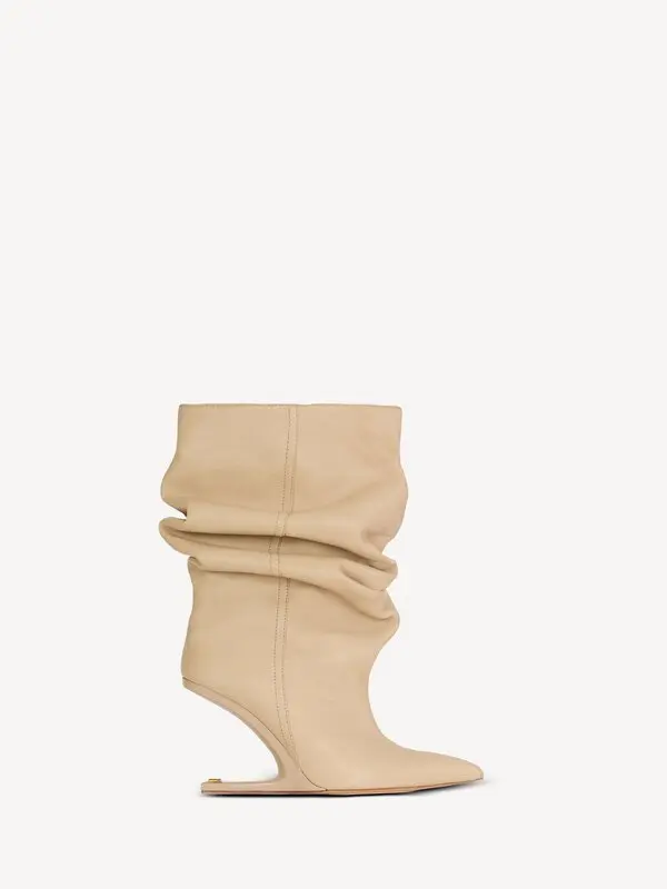 Balmain No Wedge Smooth Leather Ankle Boots - Beige