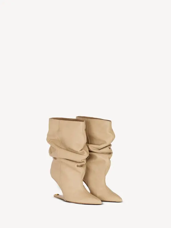 Balmain No Wedge Smooth Leather Ankle Boots - Beige