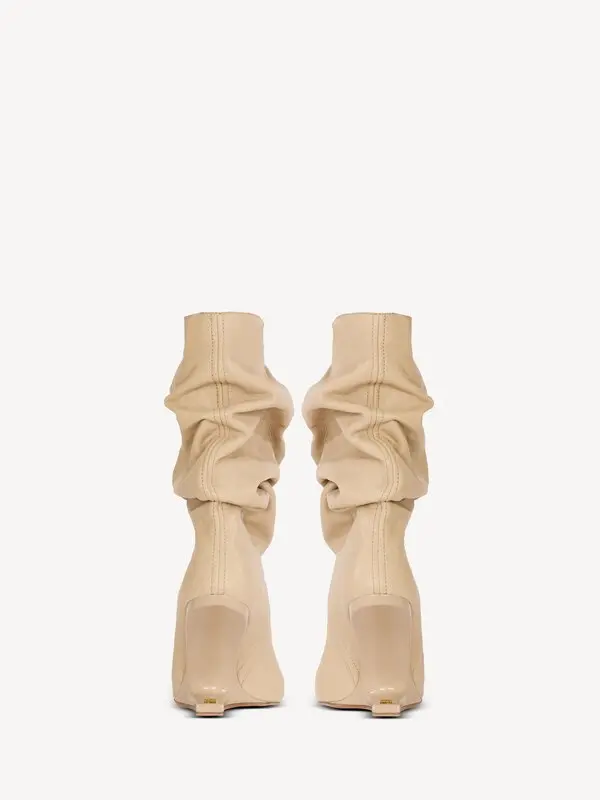 Balmain No Wedge Smooth Leather Ankle Boots - Beige