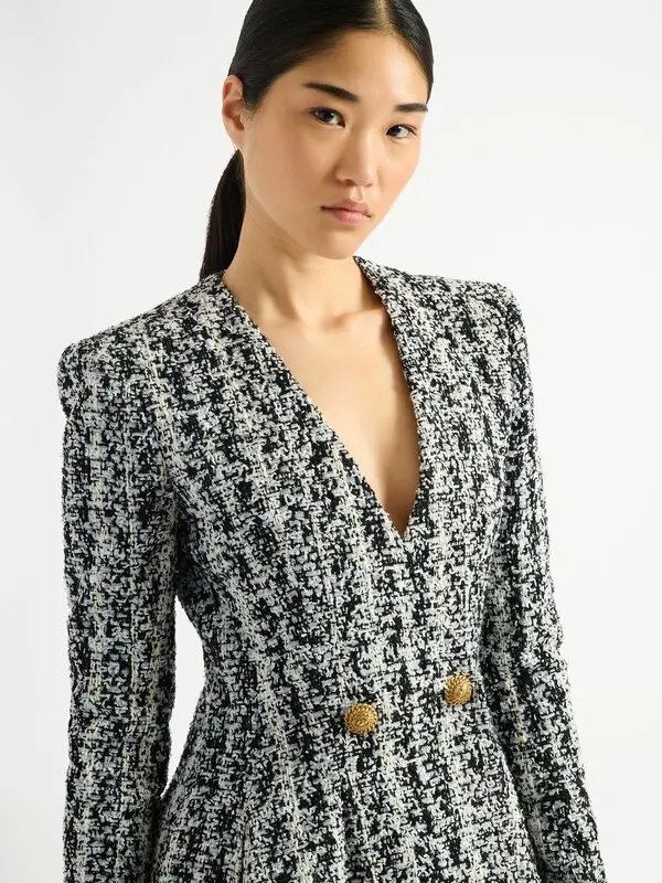 Balmain Two-tone Flared Tweed Dress - Black