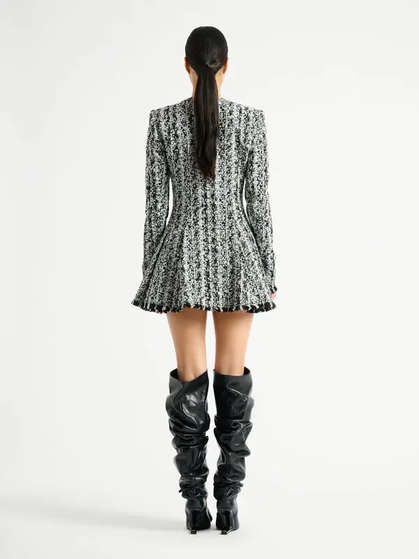 Balmain Two-tone Flared Tweed Dress - Black