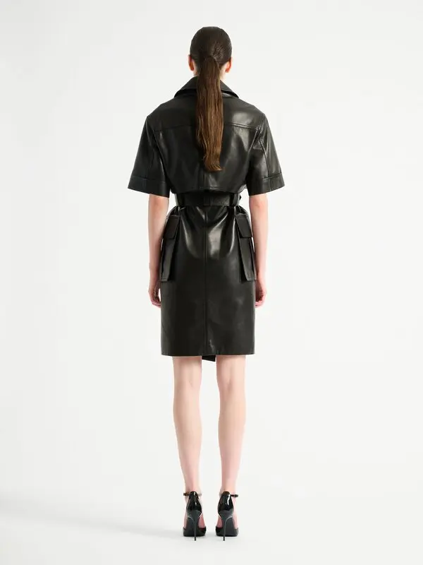 Balmain Belted Lambskin Leather Dress