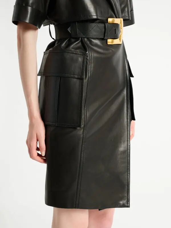 Balmain Belted Lambskin Leather Dress