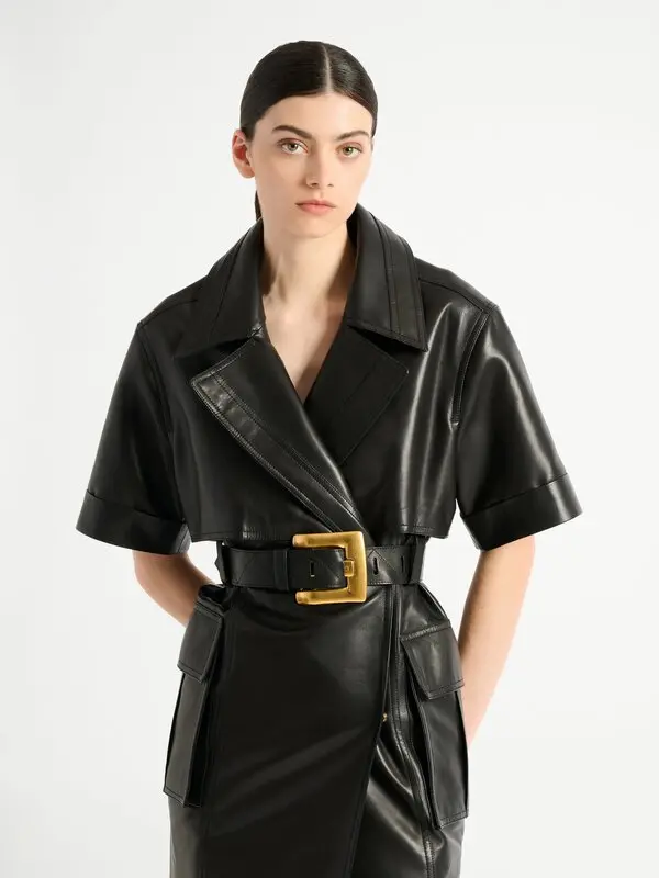Balmain Belted Lambskin Leather Dress