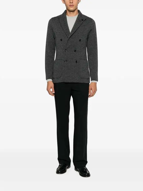 LARDINI Double-breasted Jacket With Chevron Pattern