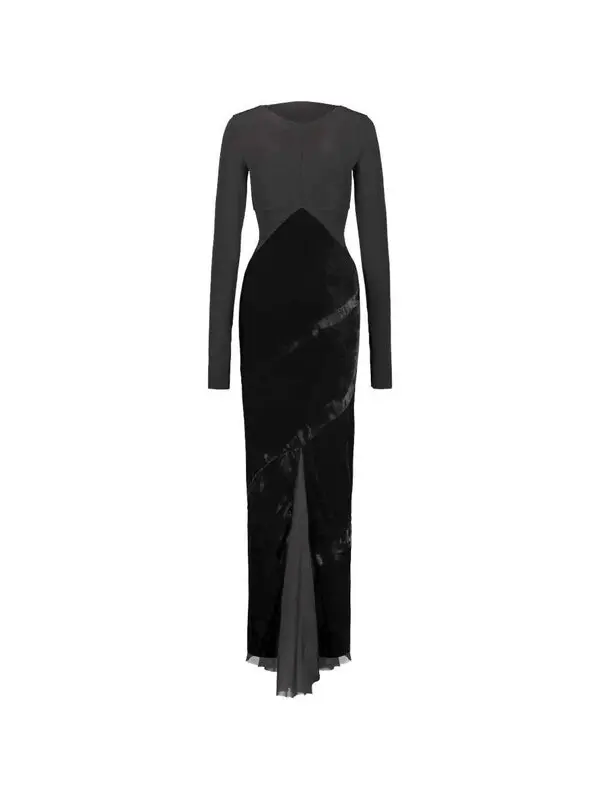 Rick Owens Long-sleeved Maxi Dress With Velvet Inserts