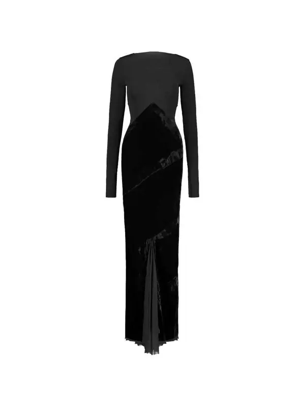 Rick Owens Long-sleeved Maxi Dress With Velvet Inserts