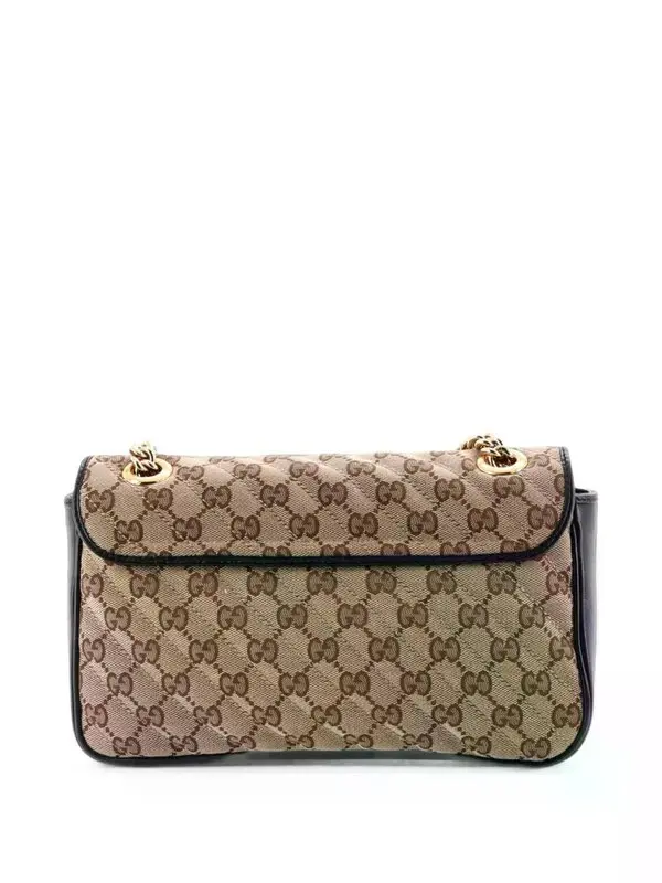 Gucci Gg Marmont Flap Bag Diagonal Quilted Gg Canvas With Leather Small Shoulder Bag