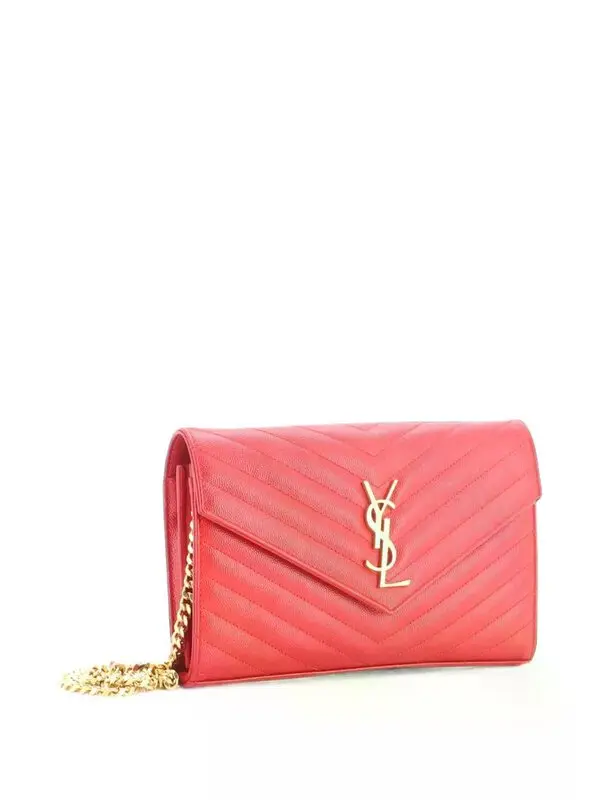 Saint Laurent Classic Monogram Wallet On Chain Matelasse Chevron Leather Medium Crossbody Bag - Red