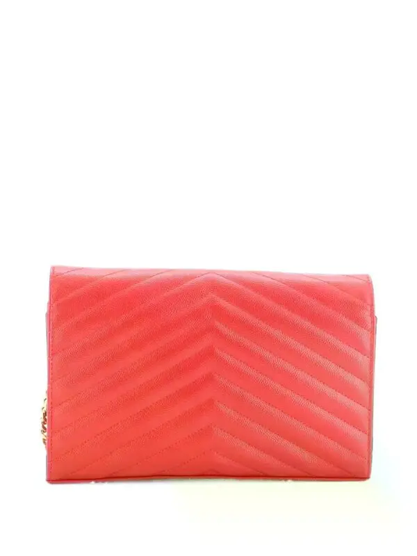 Saint Laurent Classic Monogram Wallet On Chain Matelasse Chevron Leather Medium Crossbody Bag - Red