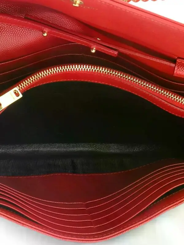 Saint Laurent Classic Monogram Wallet On Chain Matelasse Chevron Leather Medium Crossbody Bag - Red