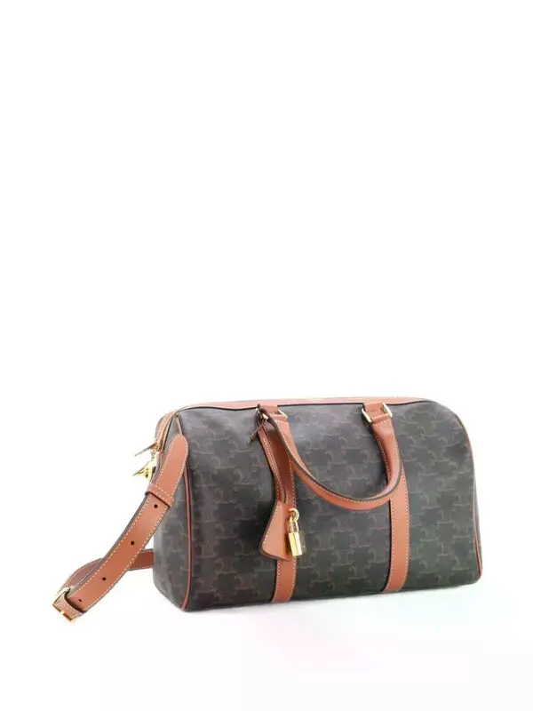 Celine Boston Bag Triomphe Coated Canvas Large Handbag