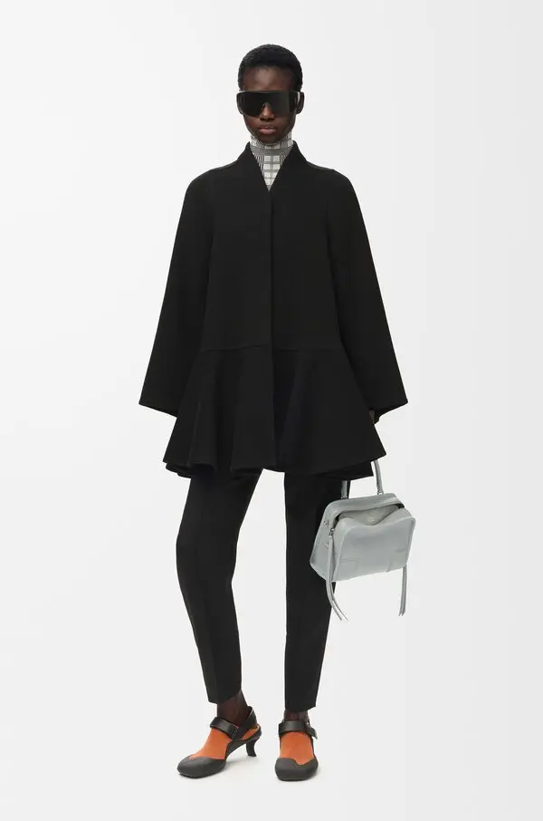 Loewe Short Coat In Wool And Cashmere - Black
