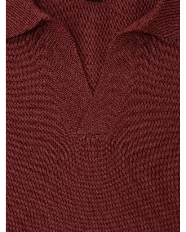 REISS Duchie Short Sleeve Open Collar Merino Polo Shirt