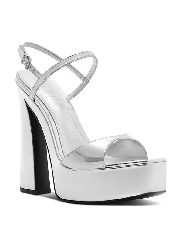 Schutz Arlene Patent Platform Sandals - Silver