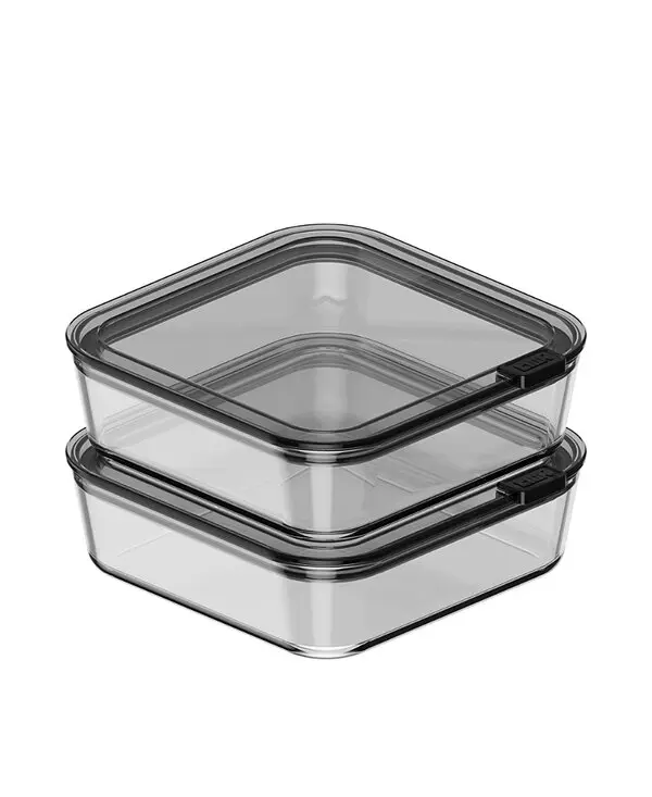 CLIIK Stack Medium Glass Food Storage Container, 2 Pack - Black
