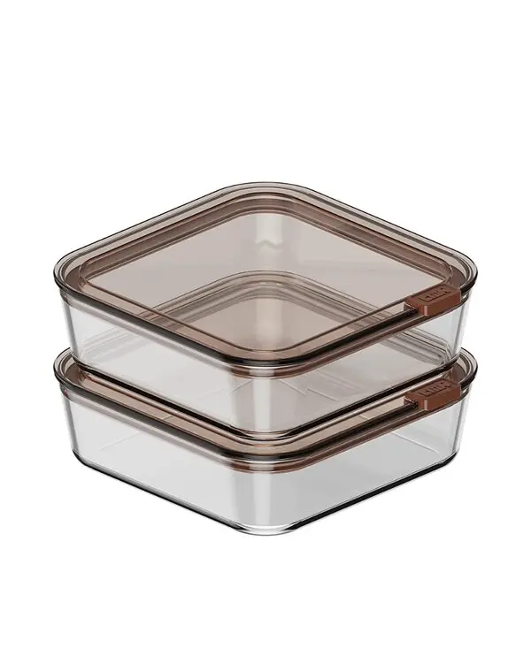 CLIIK Stack Medium Glass Food Storage Container, 2 Pack - Brown