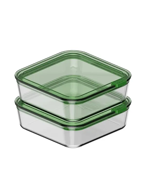 CLIIK Stack Medium Glass Food Storage Container, 2 Pack - Green