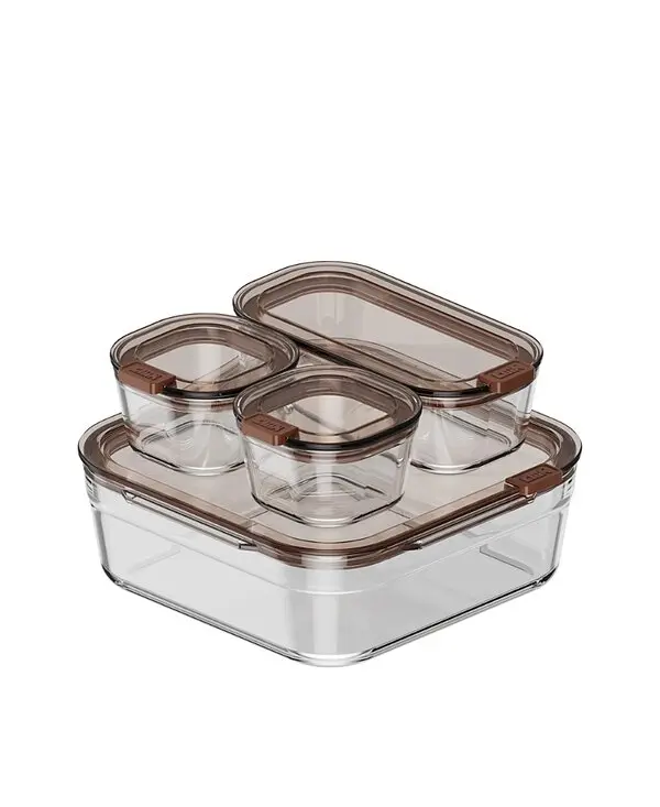 CLIIK Stack Small Glass Food Storage Container, Family Set - Brown