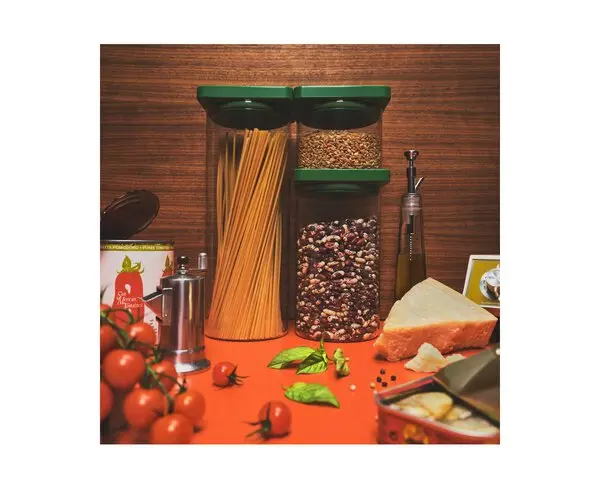 CLIIK Press Glass Medium Food Storage Container, 2 Pack - Green