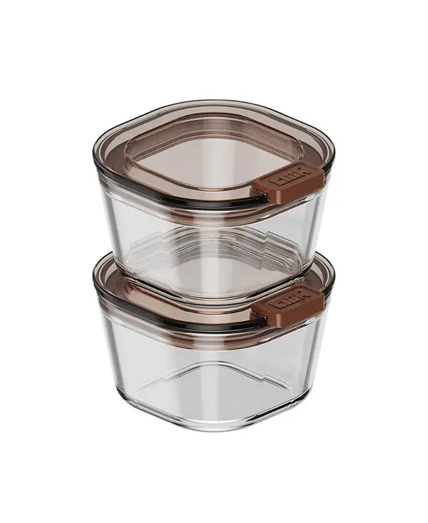 CLIIK Press Xs Glass Food Storage Container, 2 Pack - Brown
