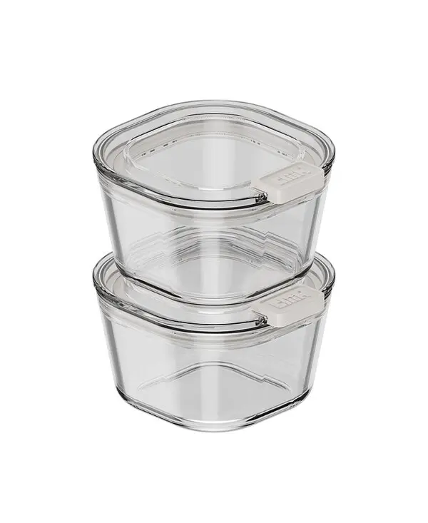 CLIIK Press Xs Glass Food Storage Container, 2 Pack - Cream