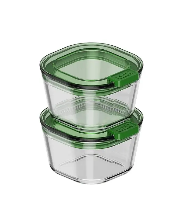 CLIIK Press Xs Glass Food Storage Container, 2 Pack - Green