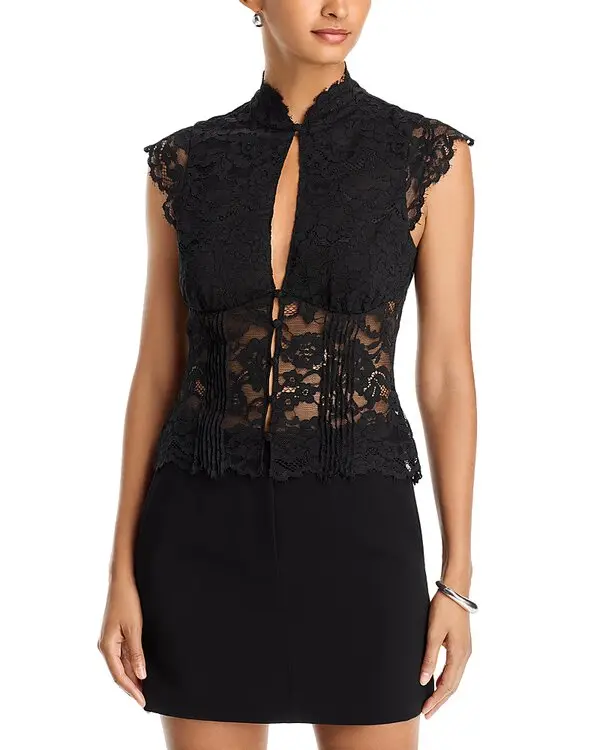 GUIZIO Ara Lace Keyhole Top - Black