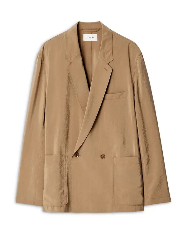 LEMAIRE Light Double Breasted Silk Blend Jacket - Toffee