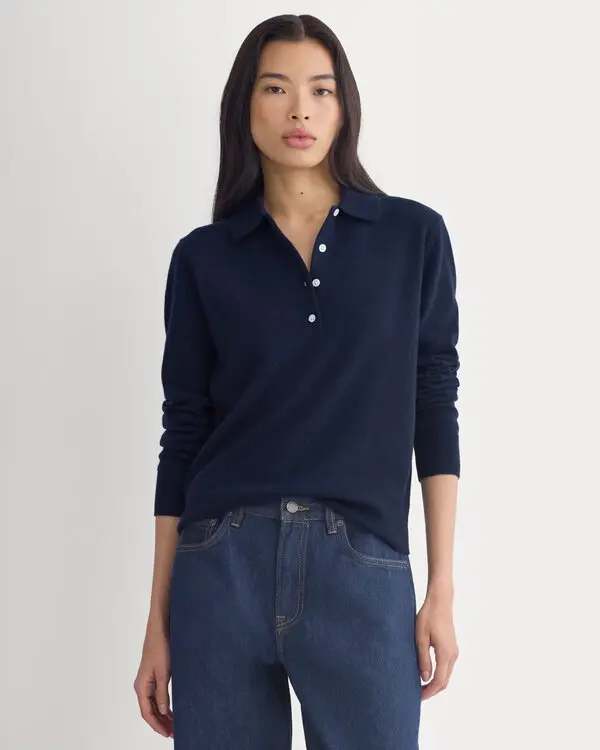 Everlane Fine Cashmere Classic Polo Sweater - Navy