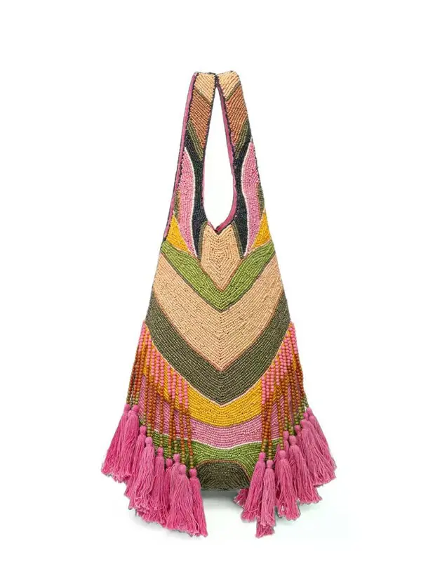 NEVER FULLY DRESSED Beaded Tassel Tote Bag