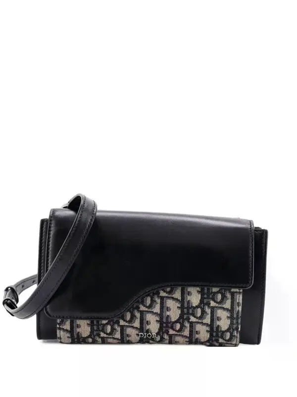 Dior Elite Wallet On Strap Oblique Canvas And Leather Crossbody Bag - Black