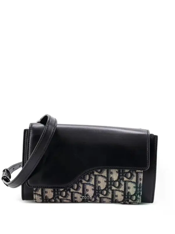 Dior Elite Wallet On Strap Oblique Canvas And Leather Crossbody Bag - Black