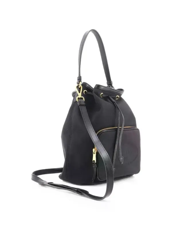 Prada Logo Drawstring Canvas Bucket Bag