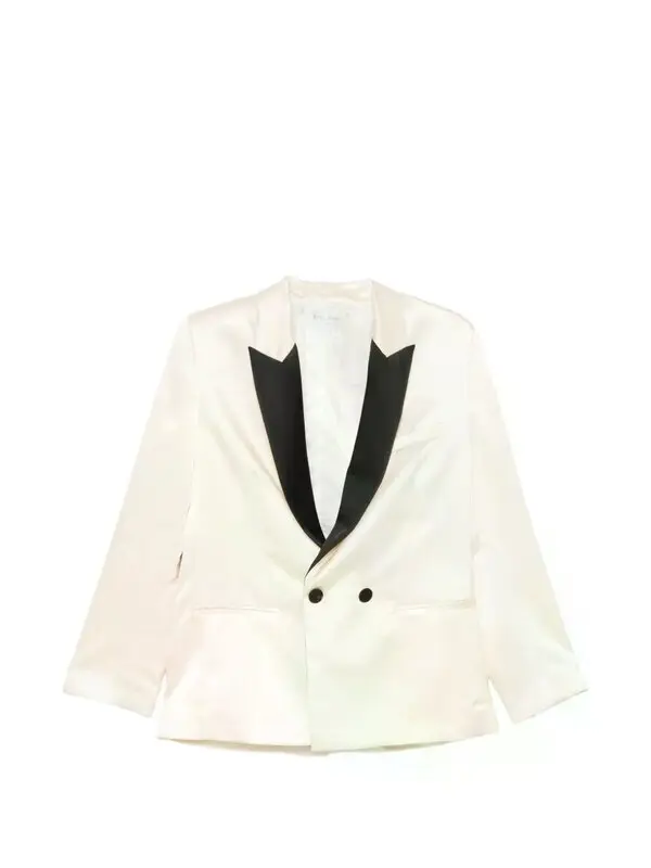 FORTE_FORTE Double-breasted Satin Blazer - Neutrals
