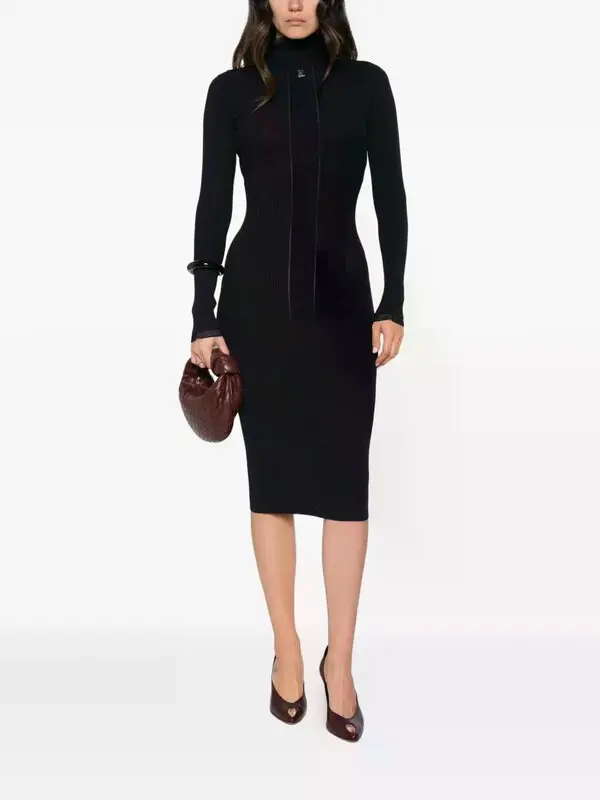 Elisabetta Franchi Ribbed-knit High-neck Midi Dress - Blue